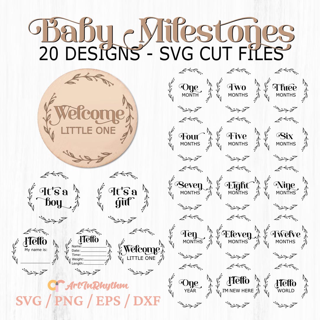 Floral Baby Milestones Svg, Baby Monthly Milestones Svg, Baby Milestone ...