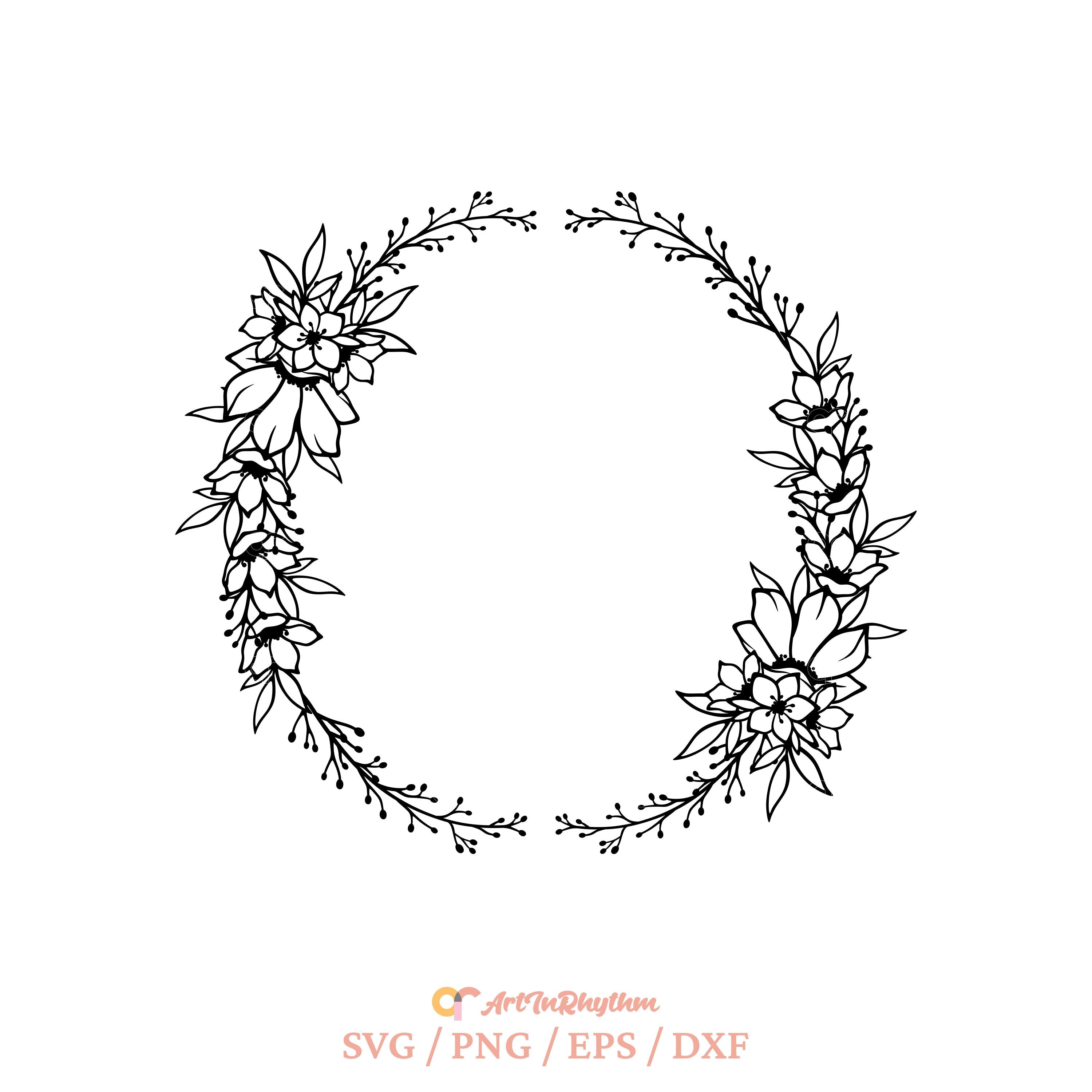 Wreath Svg, Floral Circle Frame Svg, Floral Wreath Svg Bundle, Wreath ...