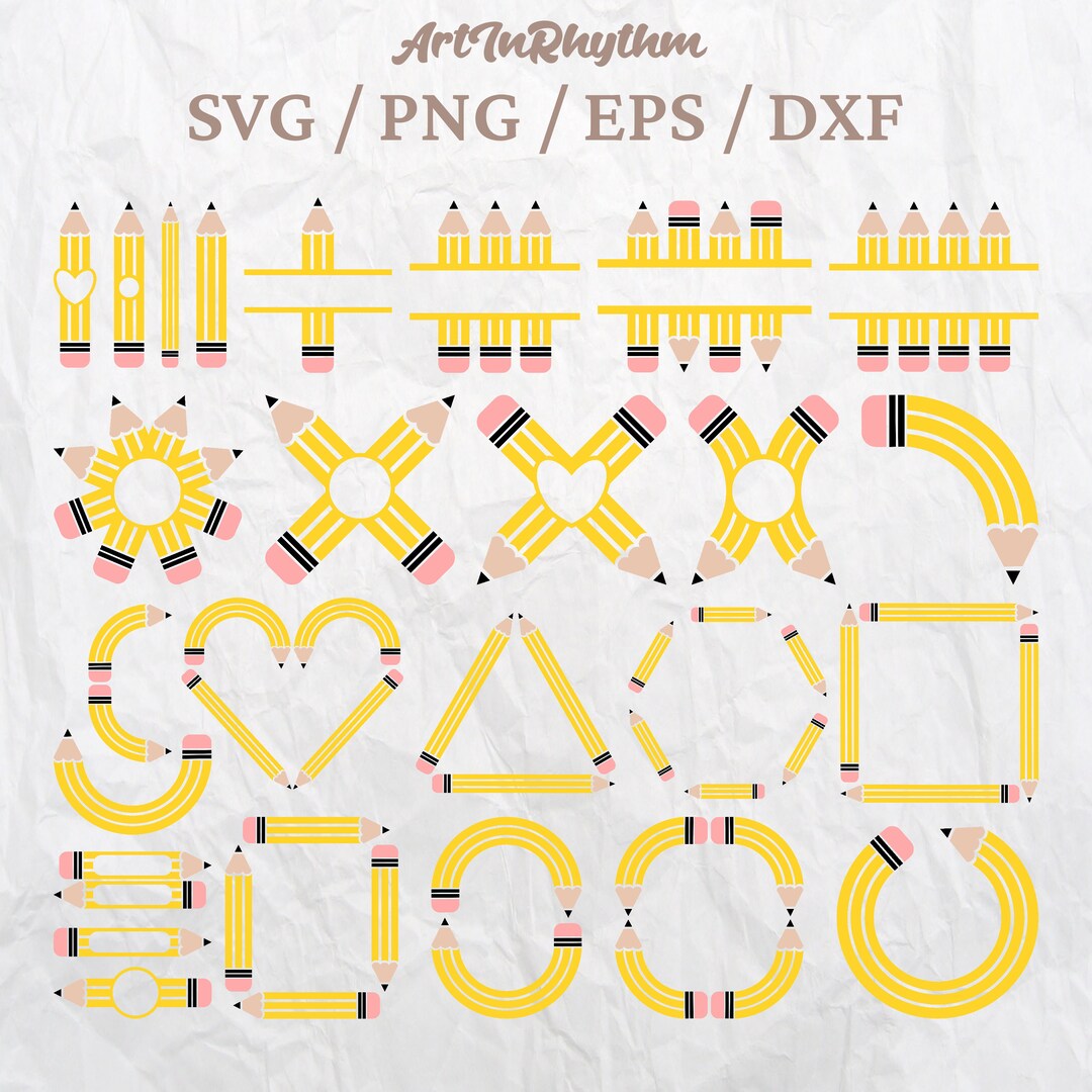 Pencil Svg Bundle, Pencil Split Frame Monogram Svg, School Monogram Svg ...