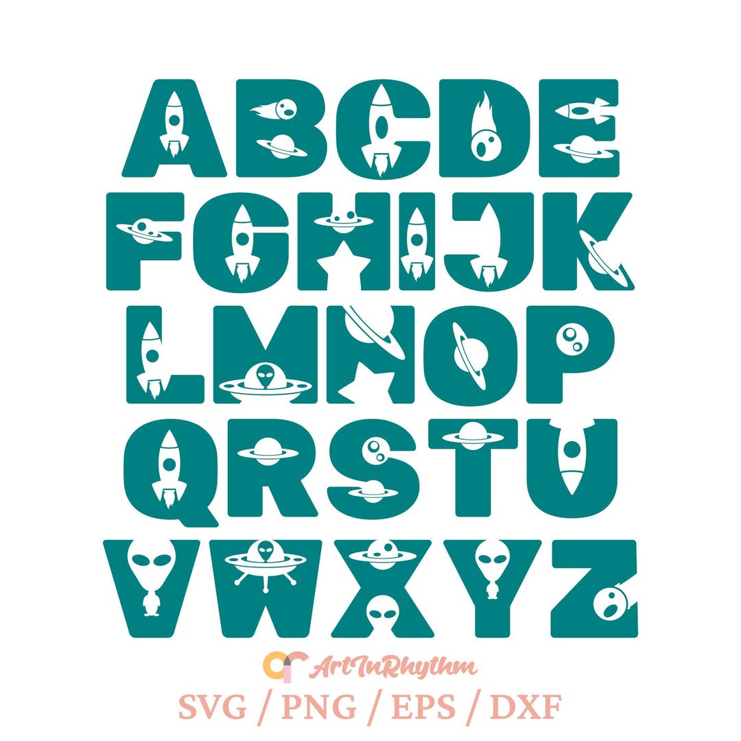 Alien Svg, Alien Alphabet Svg Bundle, UFO Alphabet Svg Bundle, Alphabet ...