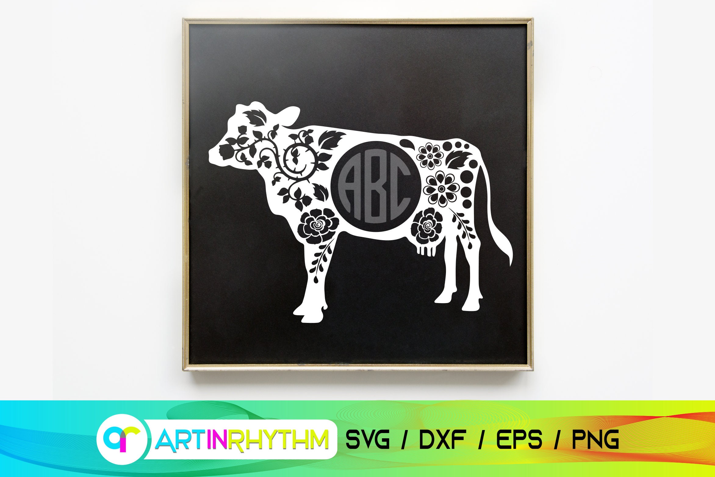 Floral Cow Monogram Svg Butcher Svg Cow Farm Silhouette - Etsy