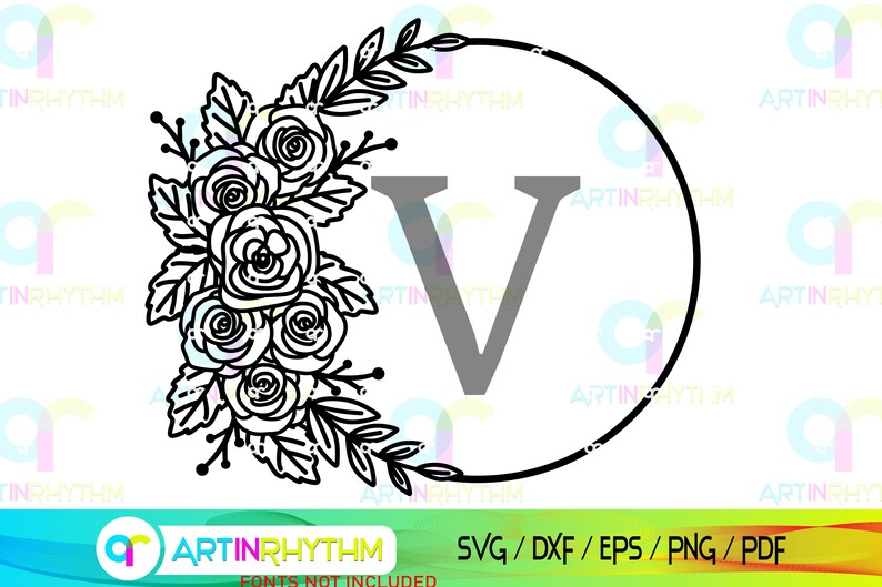 Floral Split Monogram Frame Svg Flower Sugar Skull Svg | Etsy