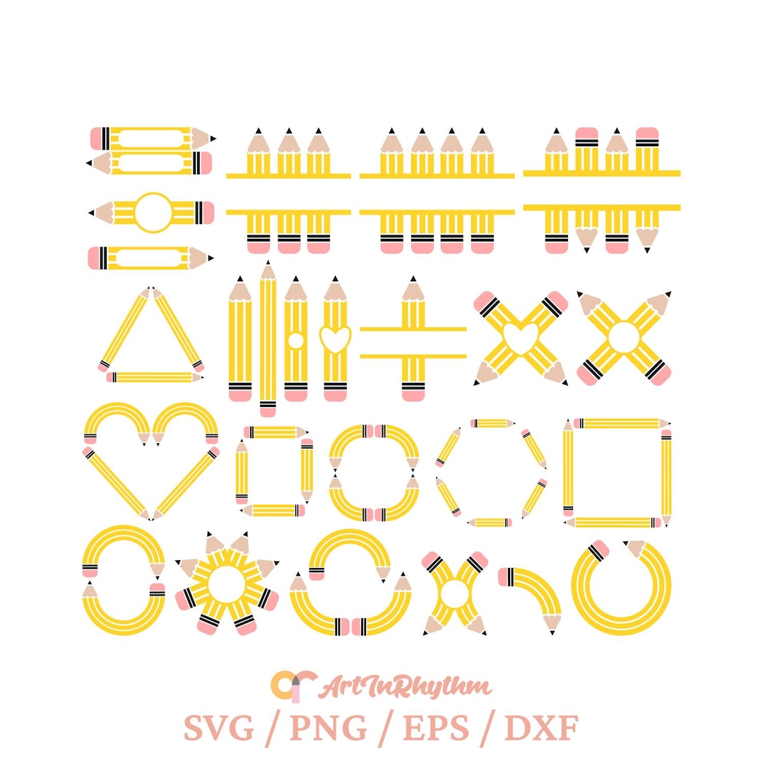 Pencil Svg Bundle, Pencil Split Frame Monogram Svg, School Monogram Svg ...
