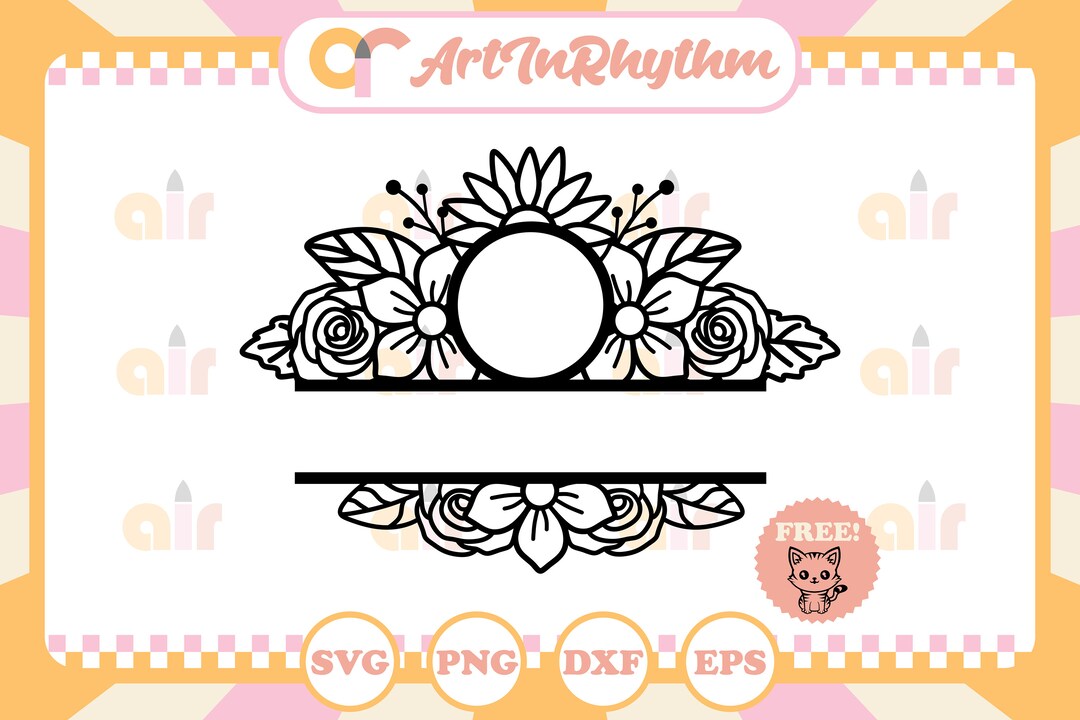 Floral Split Monogram Frame Svg, Wedding Monogram Svg, Family Name Svg ...