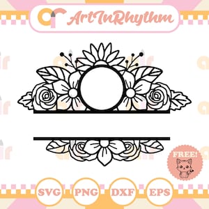 Floral Split Monogram Frame Svg, Wedding Monogram Svg, Family Name Svg ...