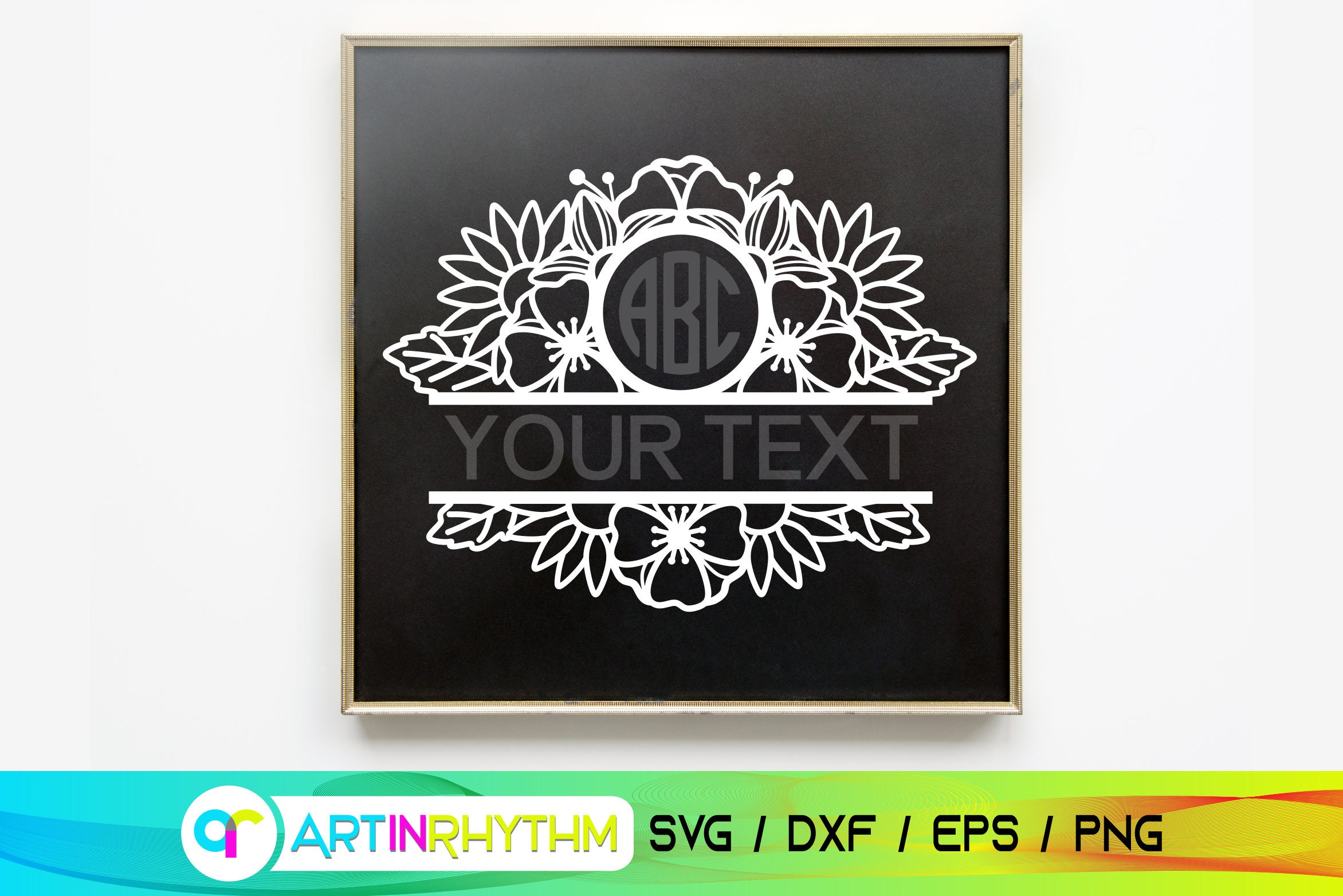 Floral Split Monogram Frame Svg Wedding Monogram Svg Family - Etsy