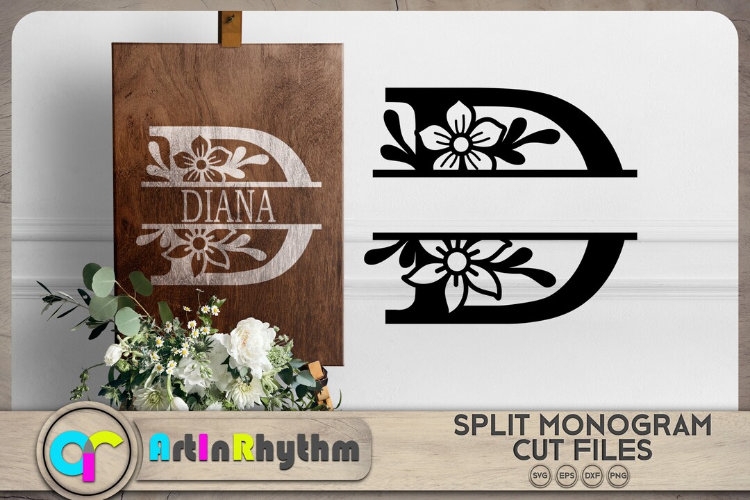 Split Letter D Monogram Svg Letter D Monogram Svg Floral - Etsy