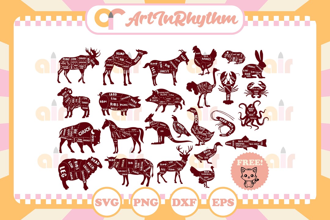 25 Butcher's Cut Meat Chart Svg Bundle, Meat Cuts Guide, Meat Shop ...
