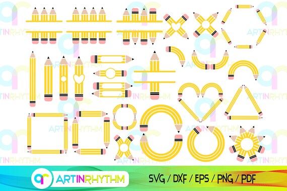 Pencil Svg Bundle Pencil Split Frame Monogram Svg School - Etsy