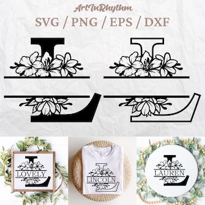 Split Letter L Monogram Svg, Letter L Monogram Svg, Floral Letter L Svg ...