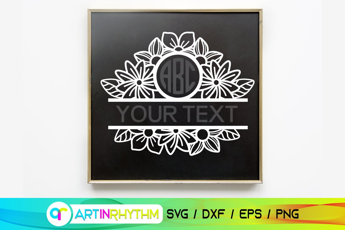 Floral Split Monogram Frame Svg Wedding Monogram Svg Family - Etsy