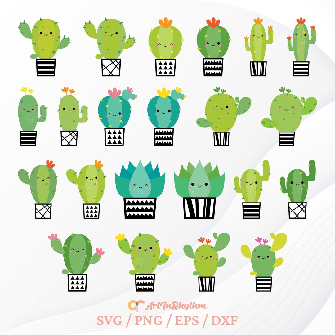 Cacti Svg, Cactus Svg Bundle, Succulents Svg, Kawaii Cactus Svg, Cute ...