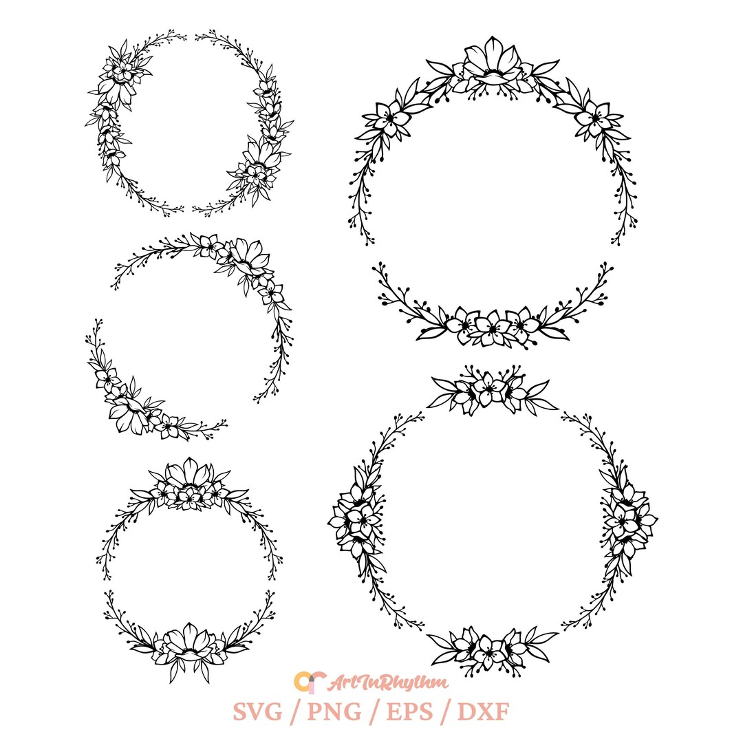 Wreath Svg, Floral Circle Frame Svg, Floral Wreath Svg Bundle, Wreath ...