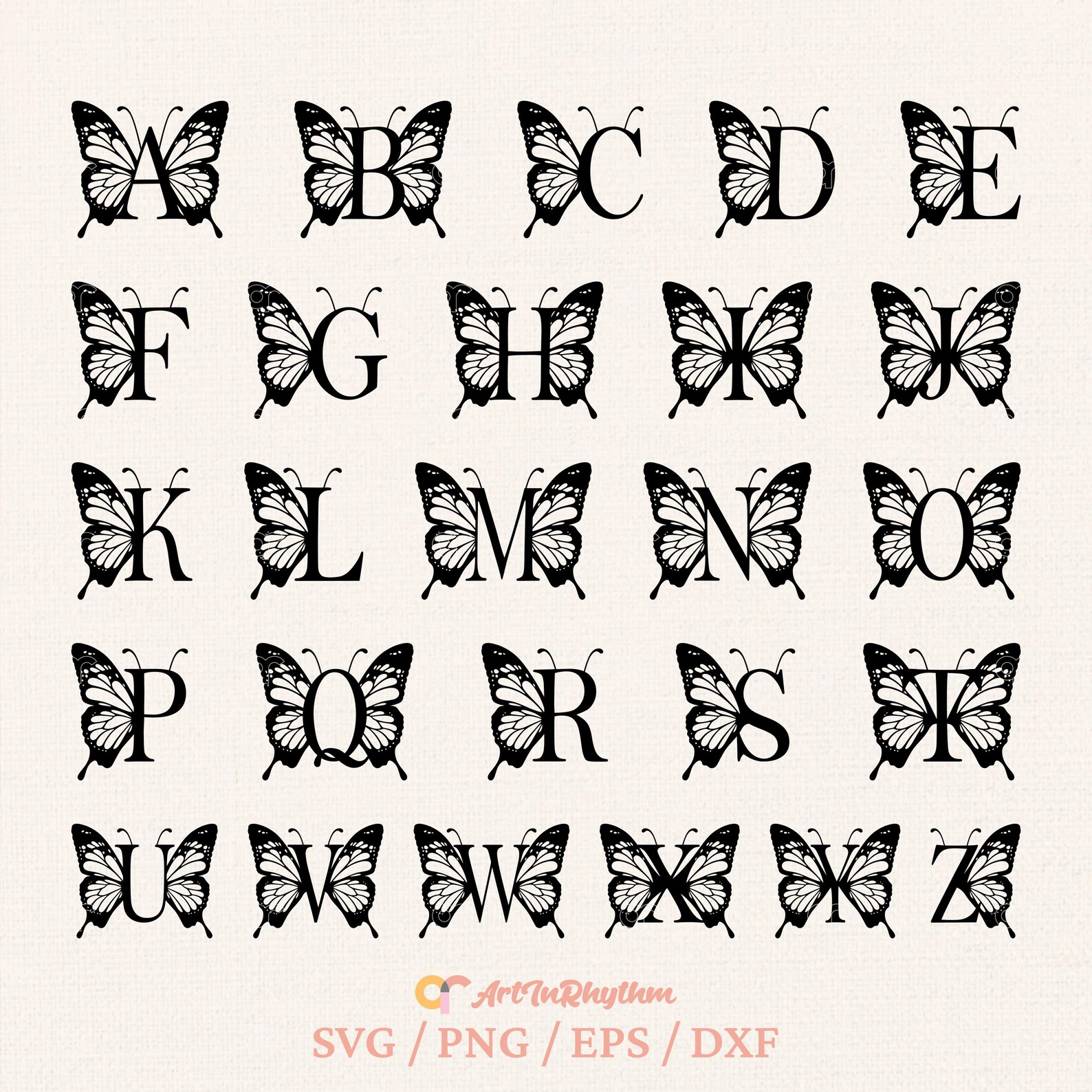 Butterfly Letters Svg, Butterfly Alphabet Svg, Butterfly Font Svg ...