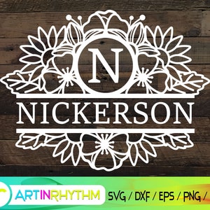 Floral Split Monogram Frame Svg Wedding Monogram Svg Family - Etsy