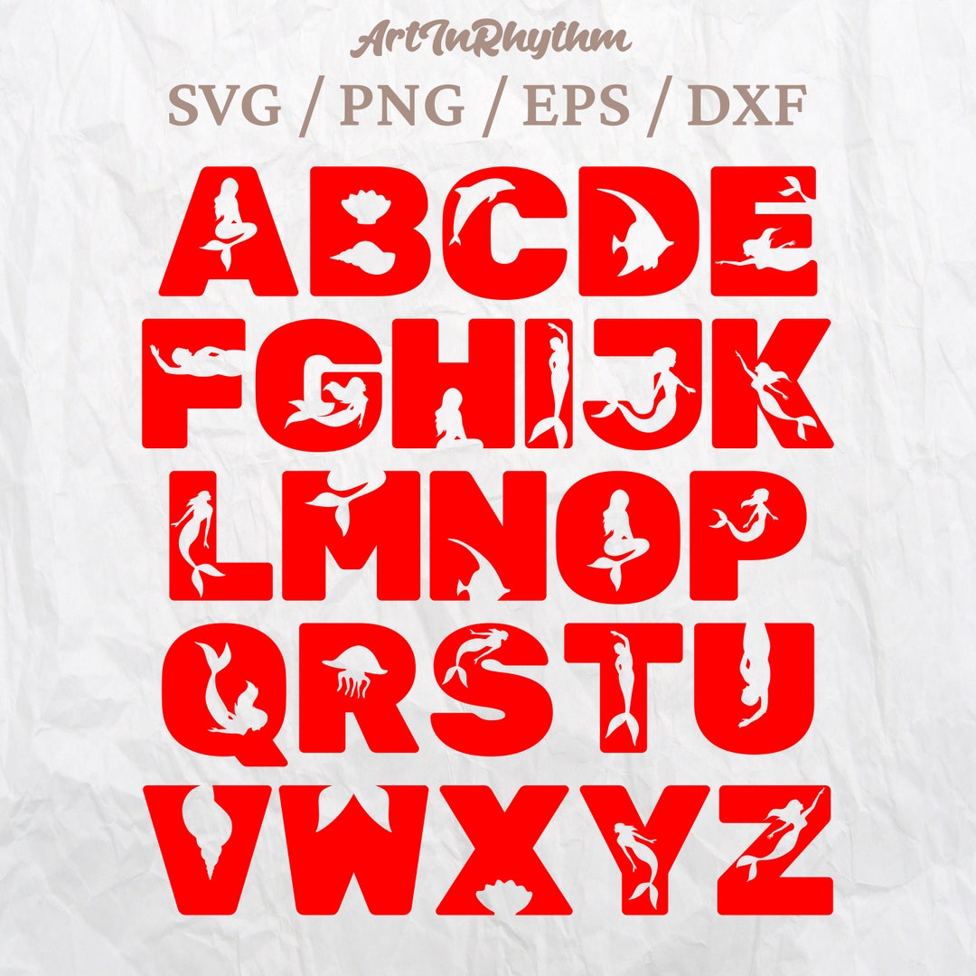 Letra del alfabeto de la sirena svg, fuente de la sirena A-z svg, letra ...