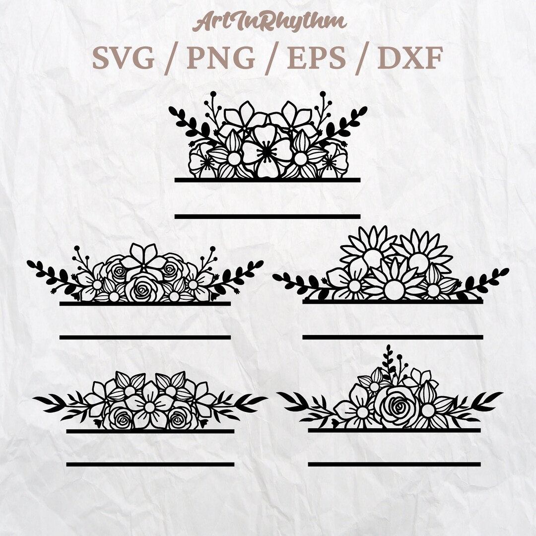 Floral Split Frame Svg, Wedding Split Monogram Svg, Family Name Frame ...