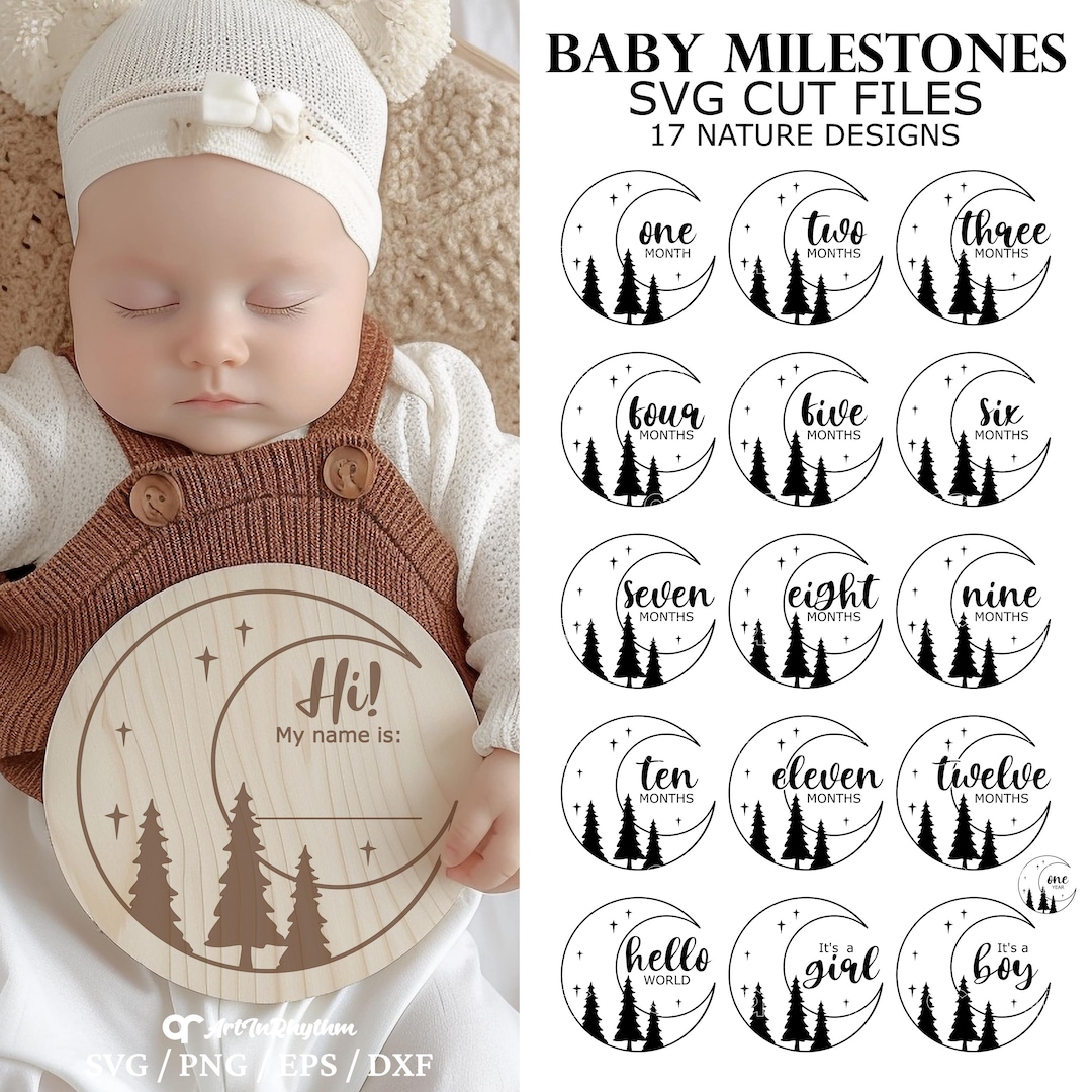 Baby Milestones Svg, Baby Monthly Milestones Svg, Baby Milestone Rounds ...
