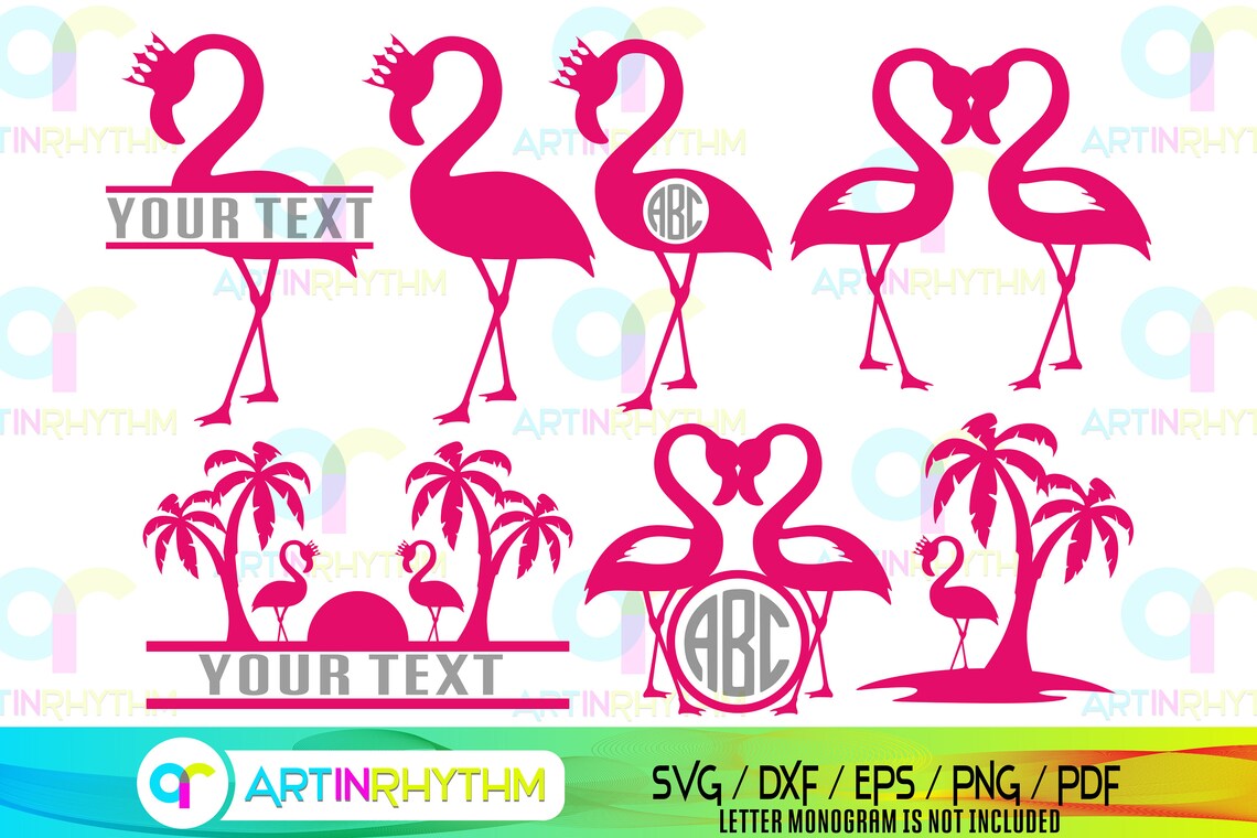 Flamingo Split Frame Monogram Svg Bundle Summer Flamingo | Etsy