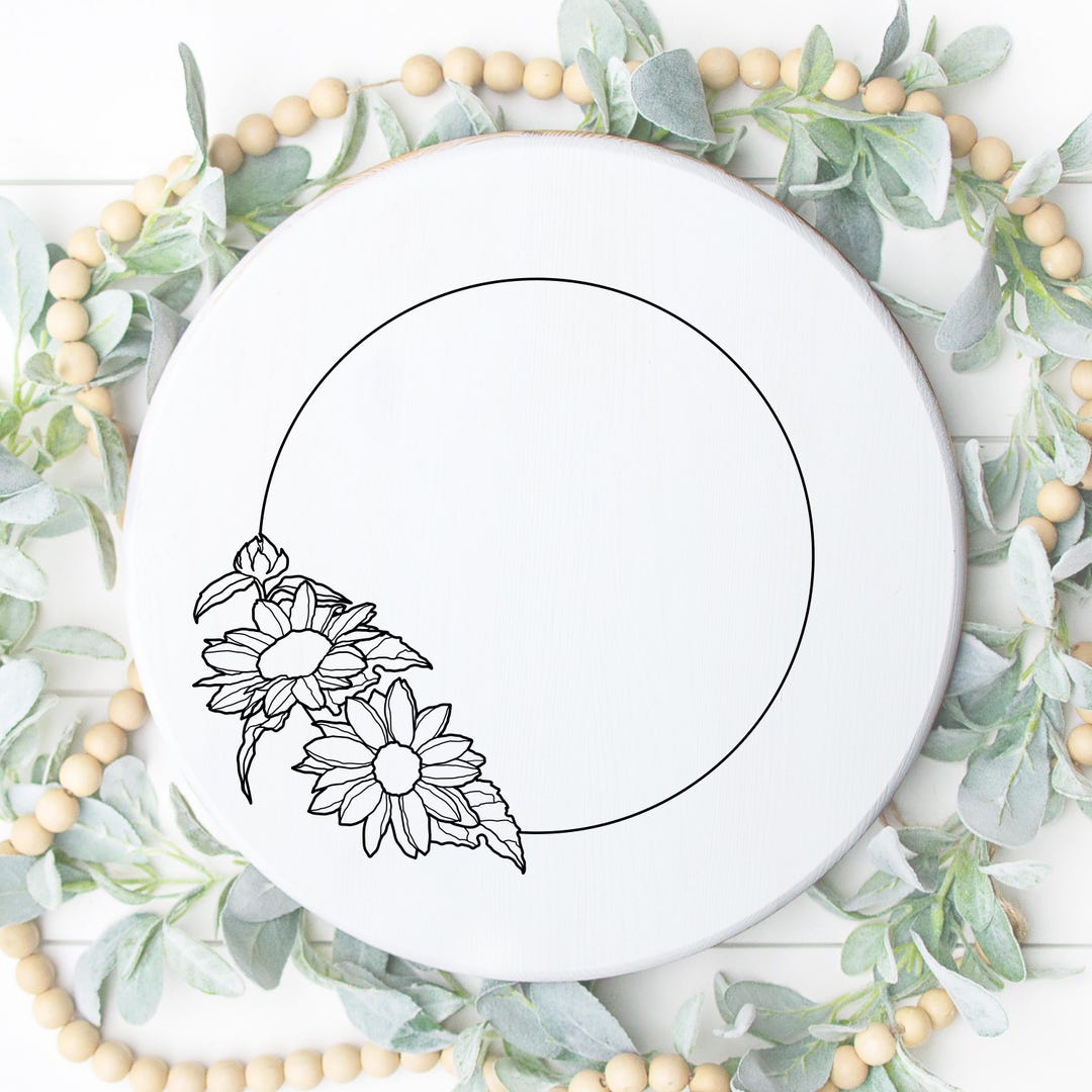 Circle Frame Sunflower Svg Floral Wreath Svg Wildflower Circle Frame ...
