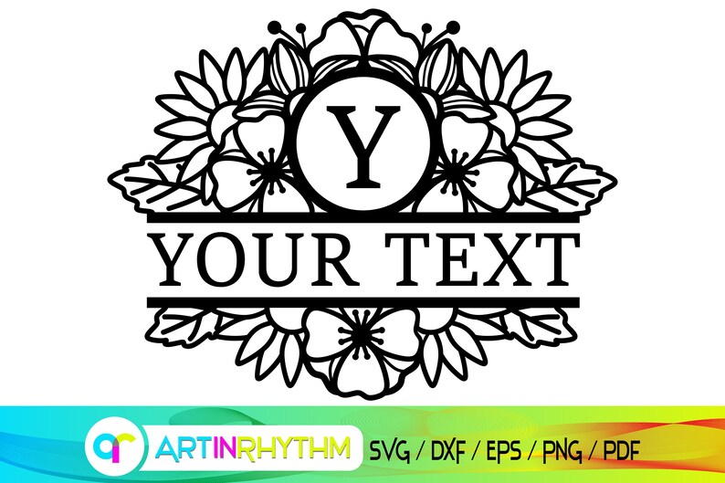 Floral Split Monogram Frame Svg Wedding Monogram Svg Family | Etsy