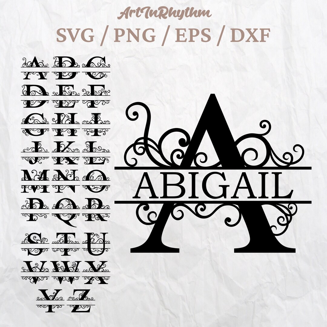 Flourish Split Monograms, Split Monograms Svg, Split Monogram Frame Alphabet Svg, Split ...