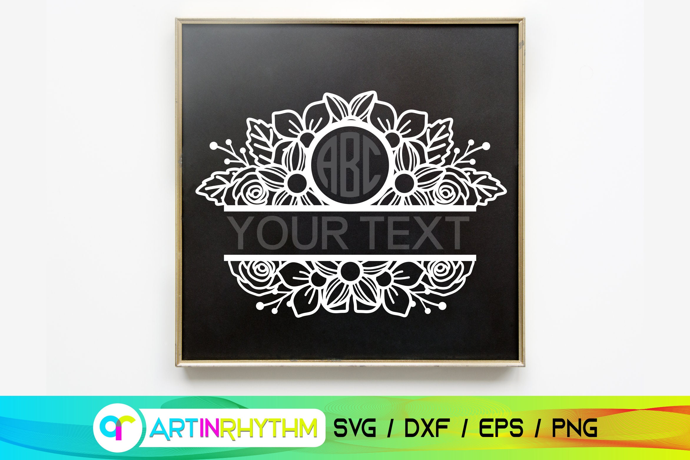 Floral Split Monogram Frame Svg Wedding Monogram Svg Family - Etsy