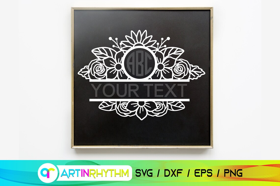 Floral Split Monogram Frame Svg Wedding Monogram Svg Family - Etsy