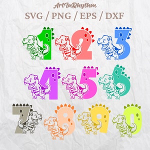 Dinosaur Number Svg Bundle, Dino Svg Bundle, Dino Svg, Dinosaur Shirt ...