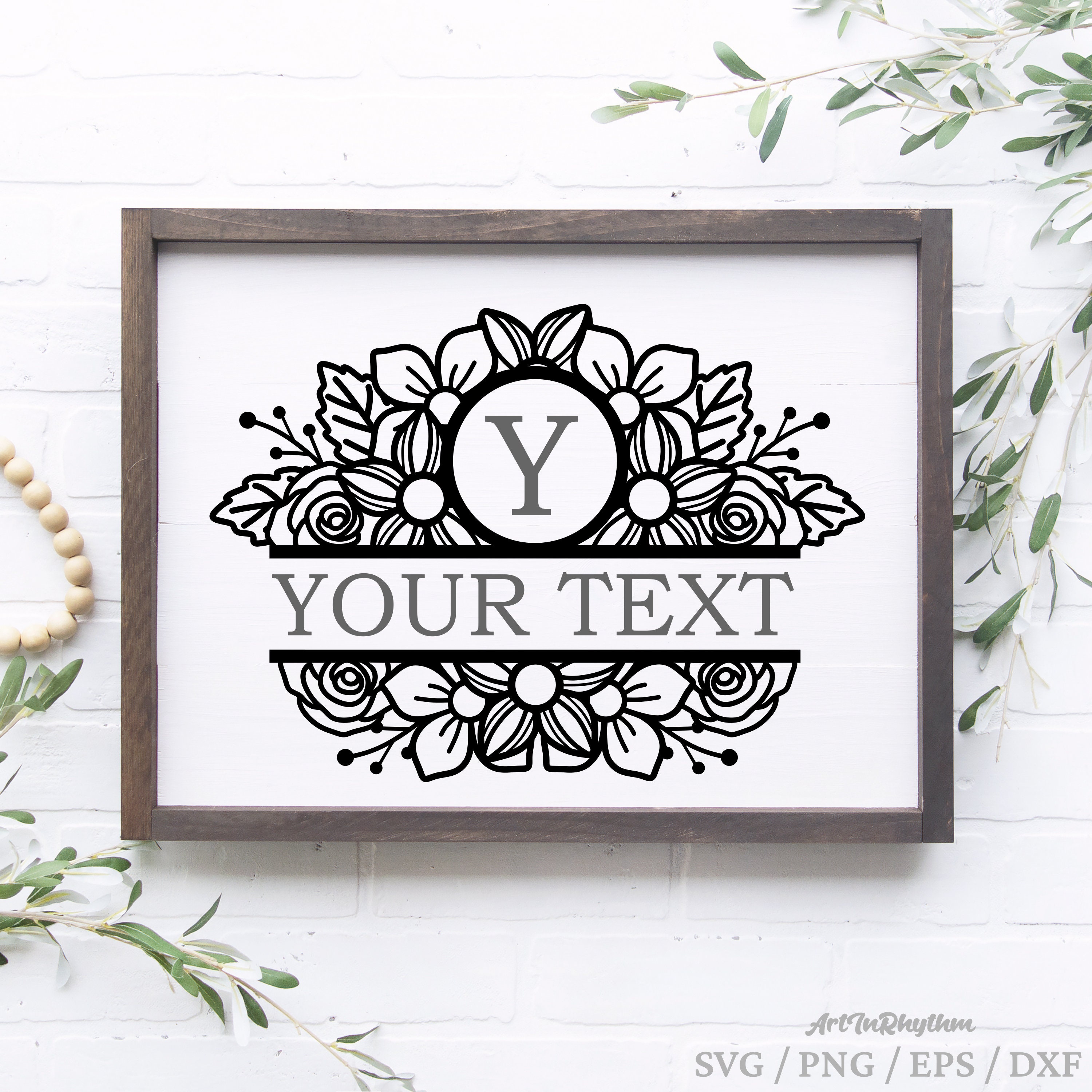 Floral Split Monogram Frame Svg, Wedding Monogram Svg, Family Name Svg ...