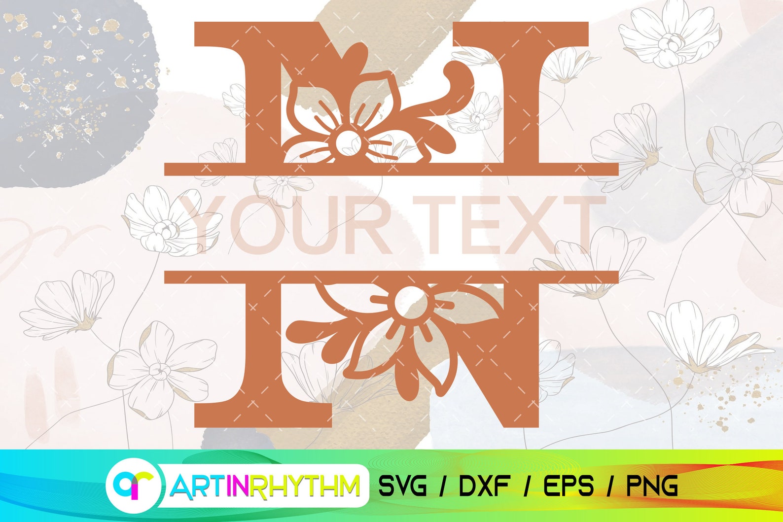 Split Letter N Monogram Svg Letter N Monogram Svg Floral - Etsy