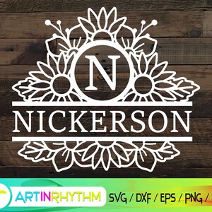 Floral Split Monogram frame svg wedding monogram svg family | Etsy