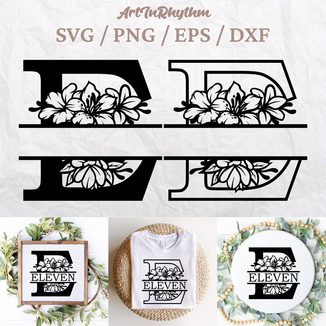 Split Letter E Monogram Svg, Letter E Monogram Svg, Floral Letter E Svg ...