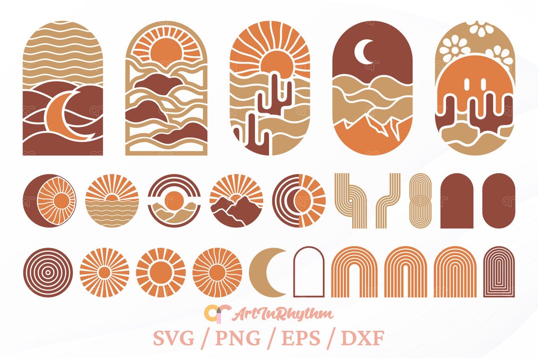 Boho Svg, Modern Boho Svg Bundle, Boho Elements Svg, Boho Wall Arts Svg ...