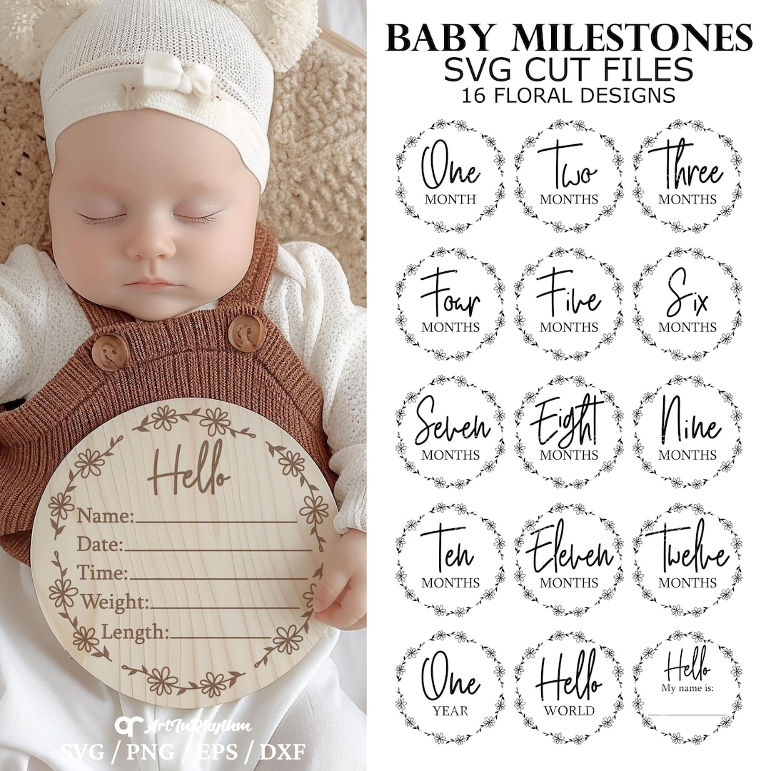 Baby Milestones Svg, Floral Monthly Milestones Svg, Milestone Discs Svg ...