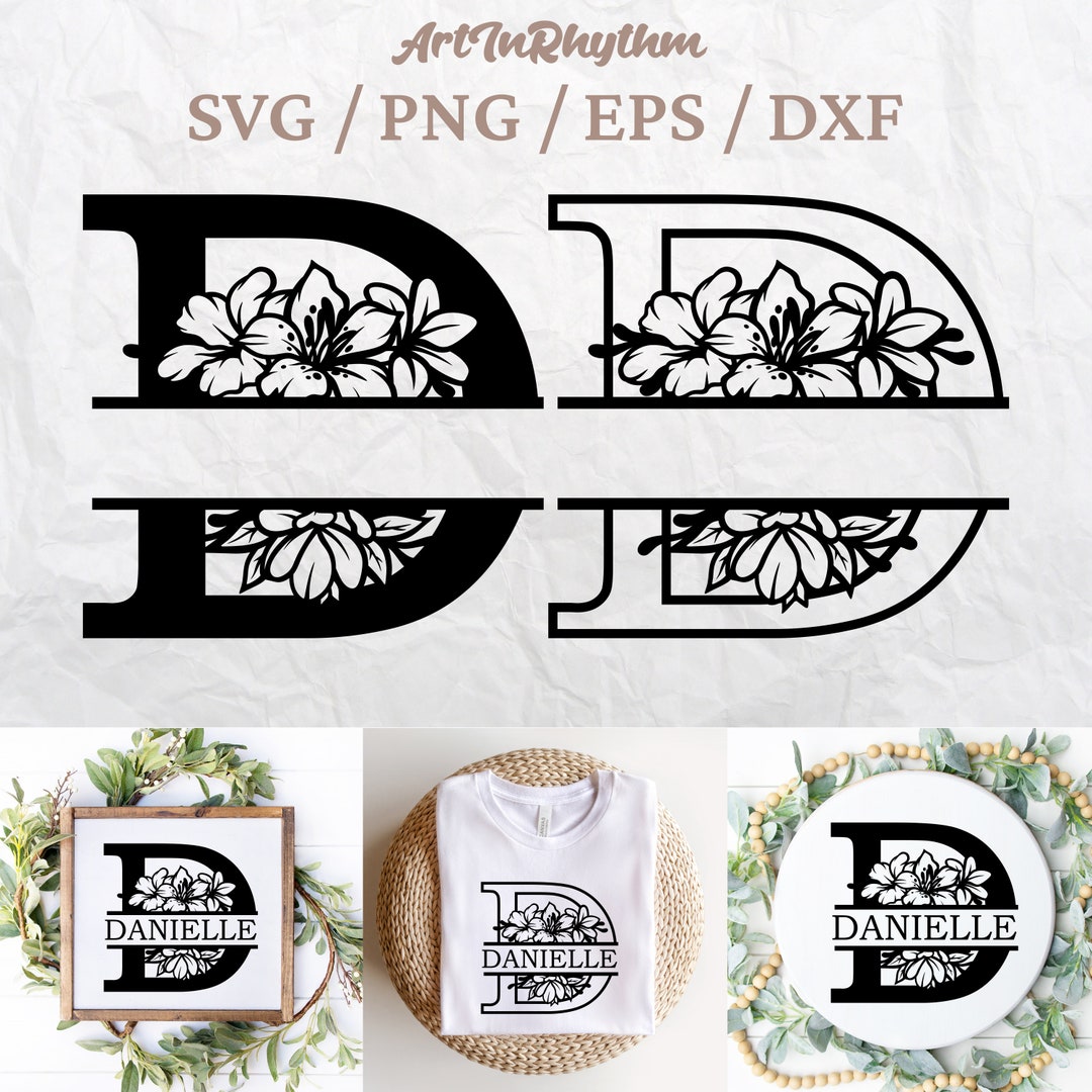 Split Letter D Monogram Svg, Letter D Monogram Svg, Floral Letter D Svg ...