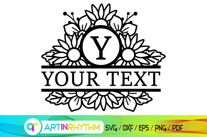 Floral Split Monogram frame svg wedding monogram svg family | Etsy