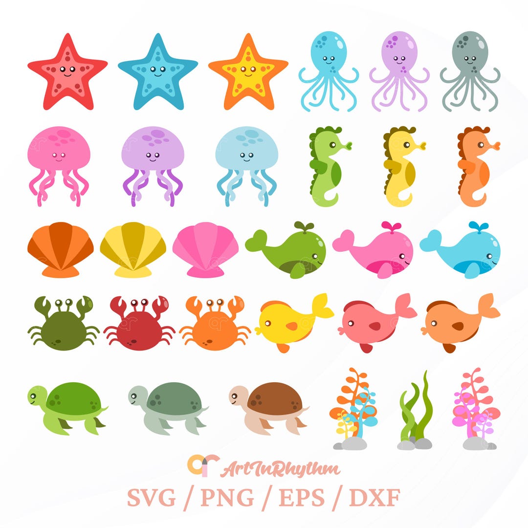 Sea Creatures Svg, Sea Creature Svg Bundle, Sea Animals Svg, Fishes Svg ...