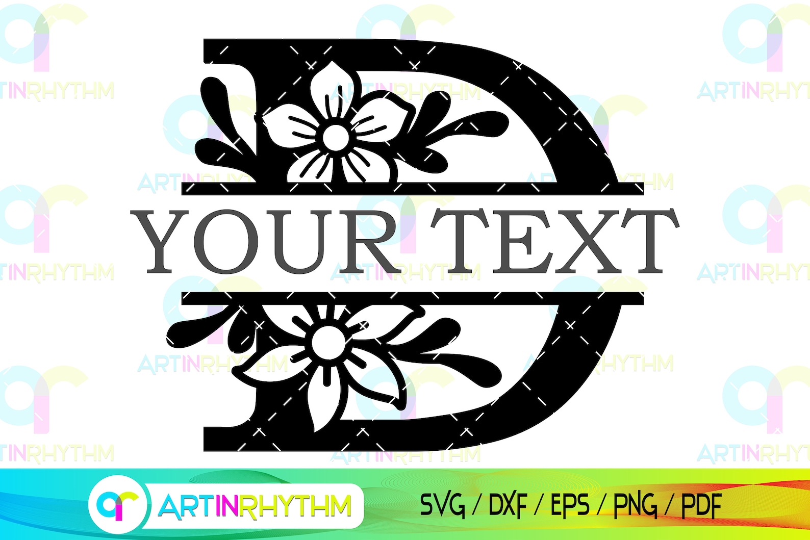 Split letter D monogram svg Letter D monogram svg floral | Etsy