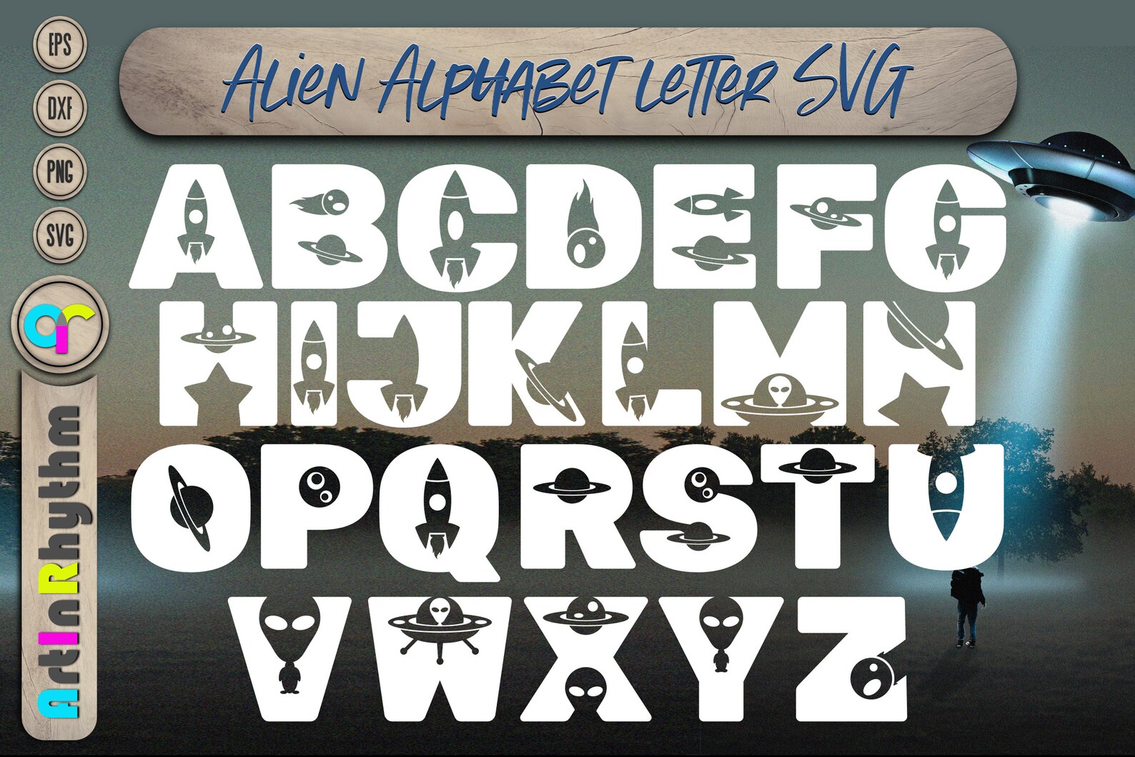 Aliens Alphabets Letter Svg Bundle Ufo A-Z Font SVG - Etsy