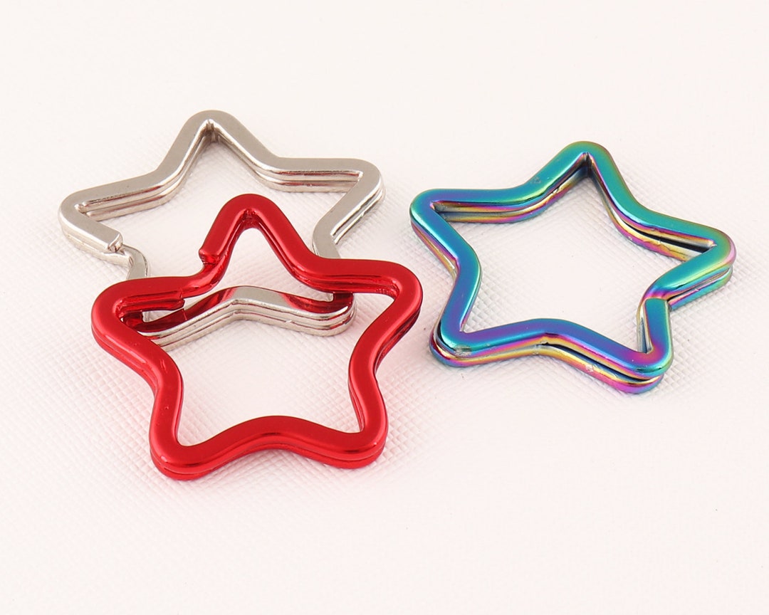 Silver/red/rainbow Key Rings, 12pcs Star Shape Key Rings, 34mm Silver ...