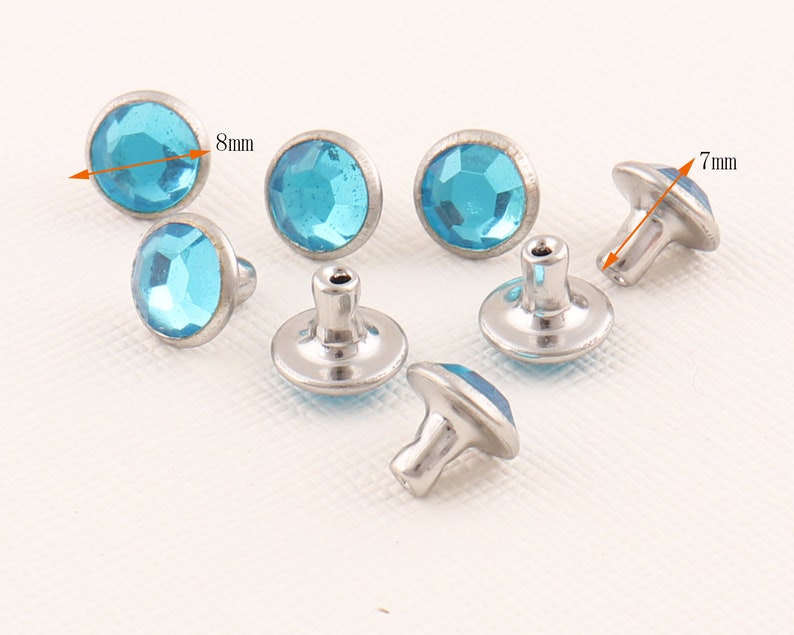 Metal Rivet 20pcs Blue Crystal Rivets 8mm Round Rivet Rivet - Etsy