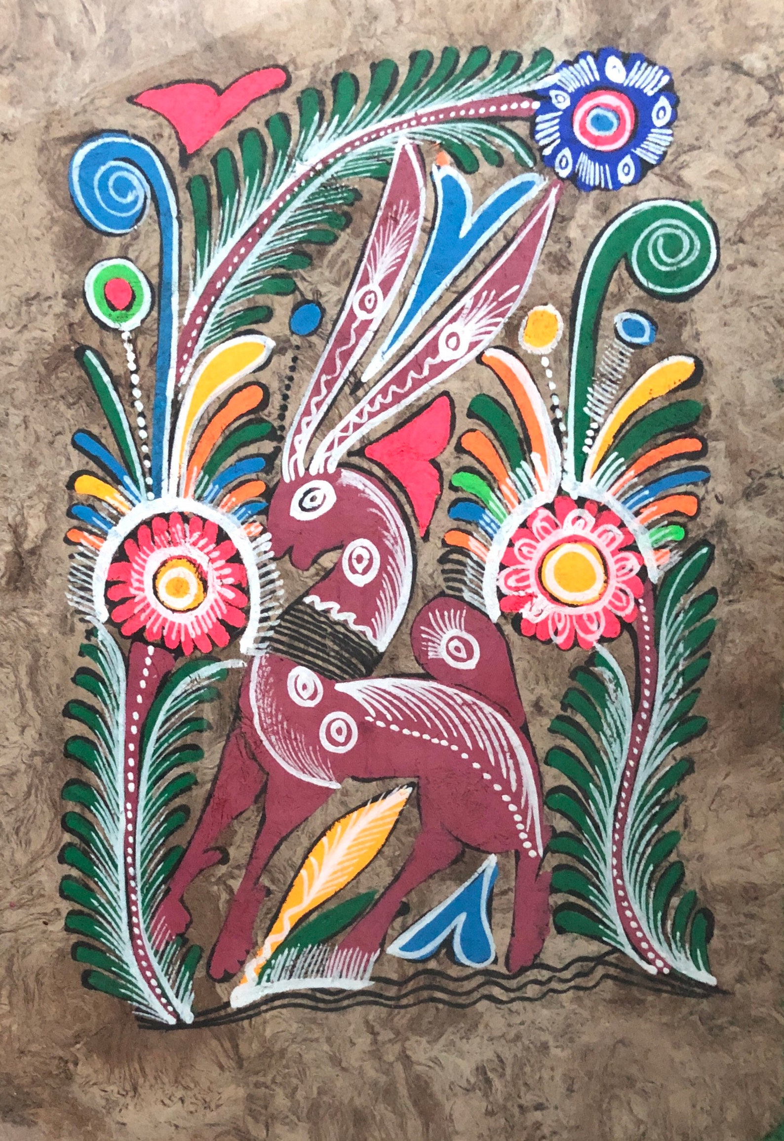 Colorful Framed Vintage Amate Bark Paper Mexican Folk Art Deer - Etsy