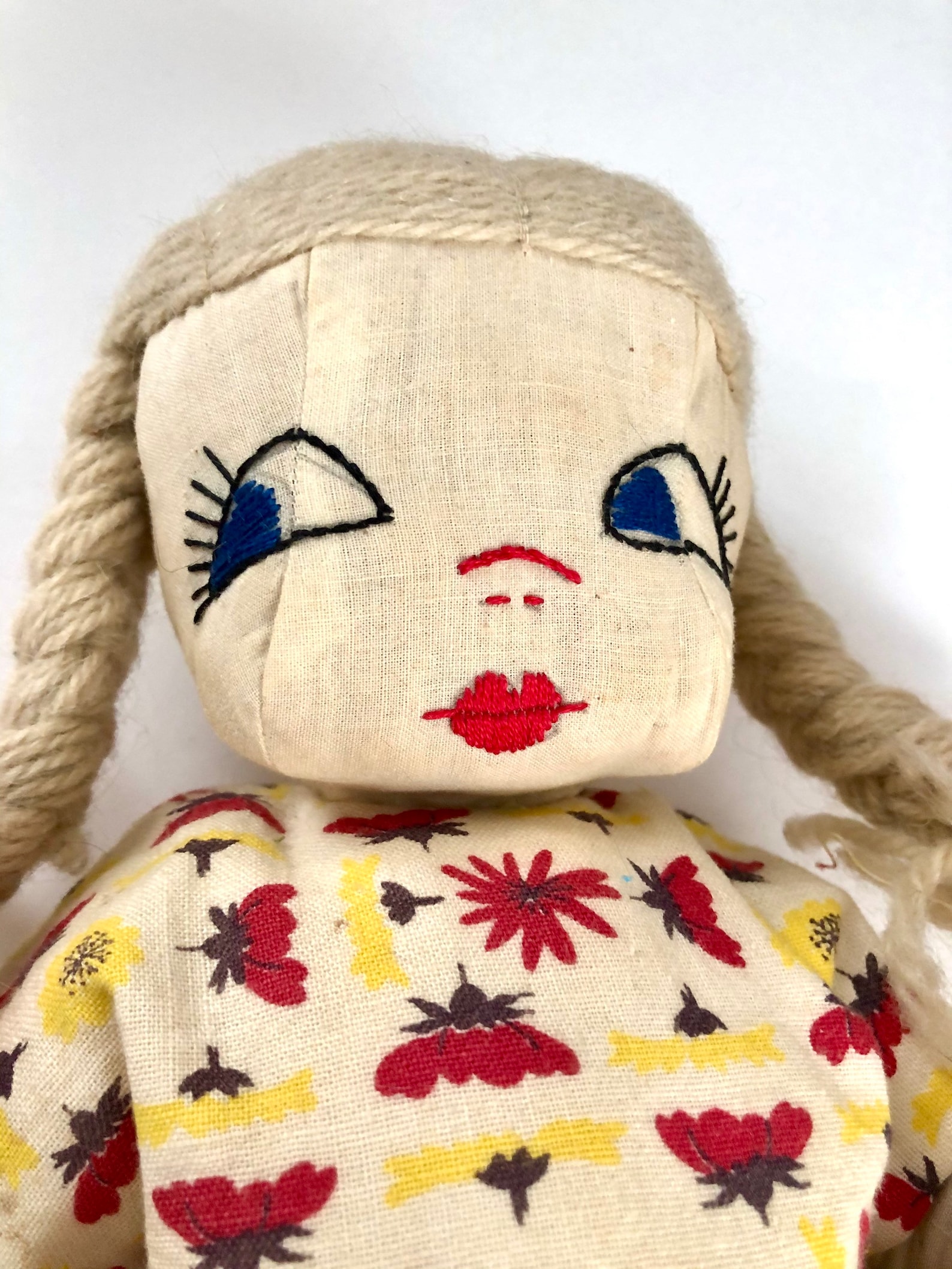 1940s Handmade Vintage Cloth Rag Doll Embroidered Face | Etsy