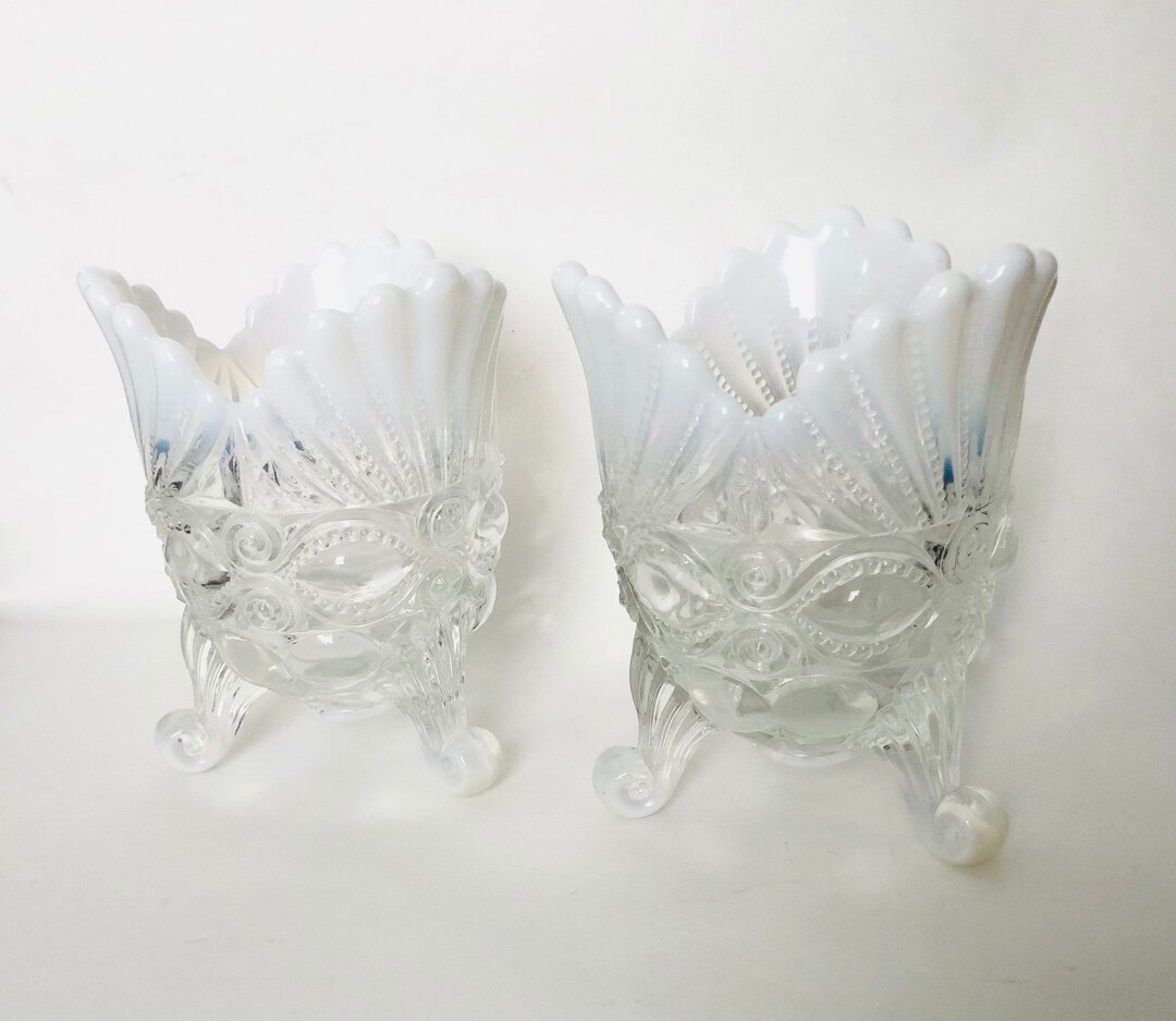 Pair of Vintage Mosser Glass Crystal Opal Eye Winker Spooners - Etsy