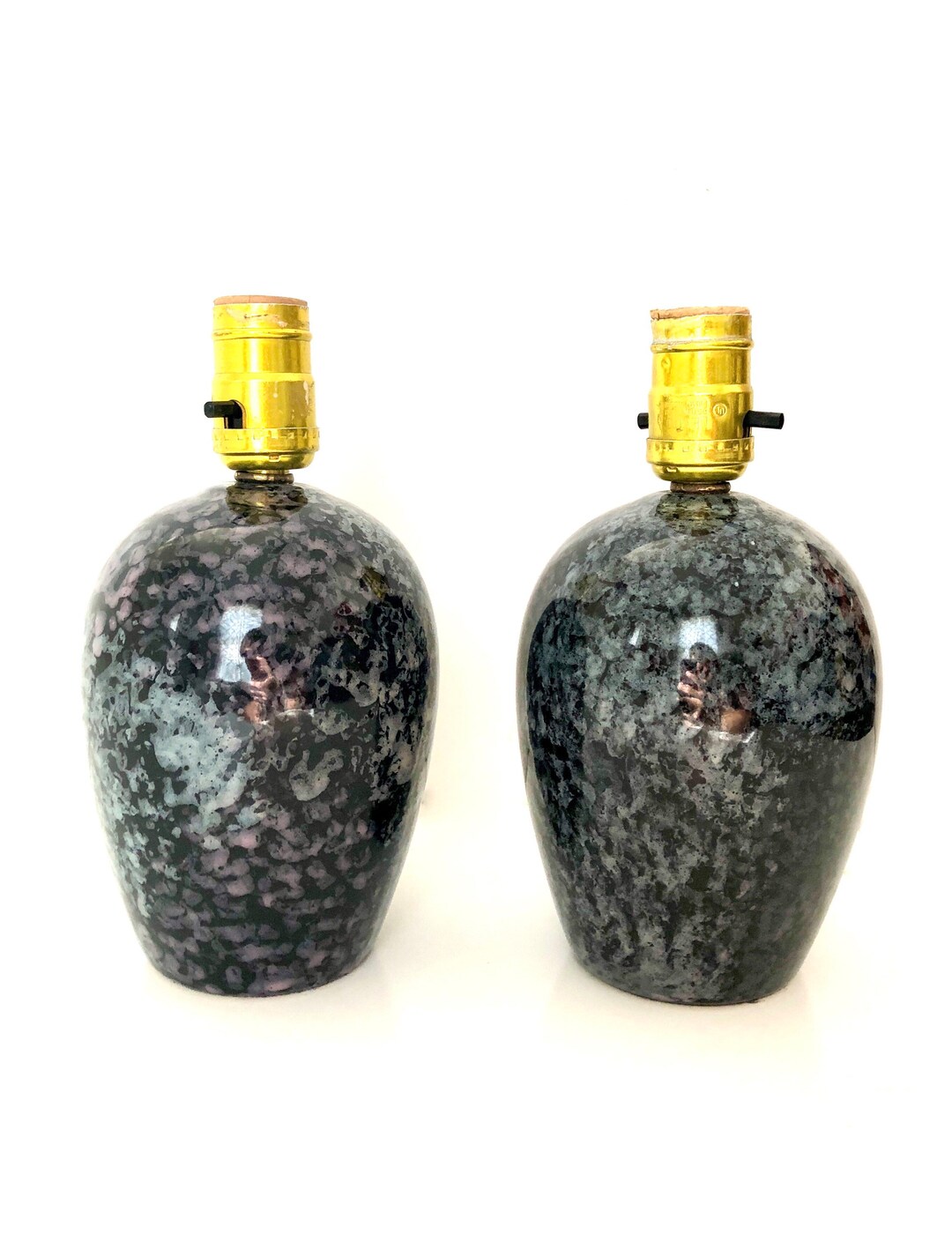 Pair of Vintage Mottled Black Pink and Grey Mid Century Post Modern ...