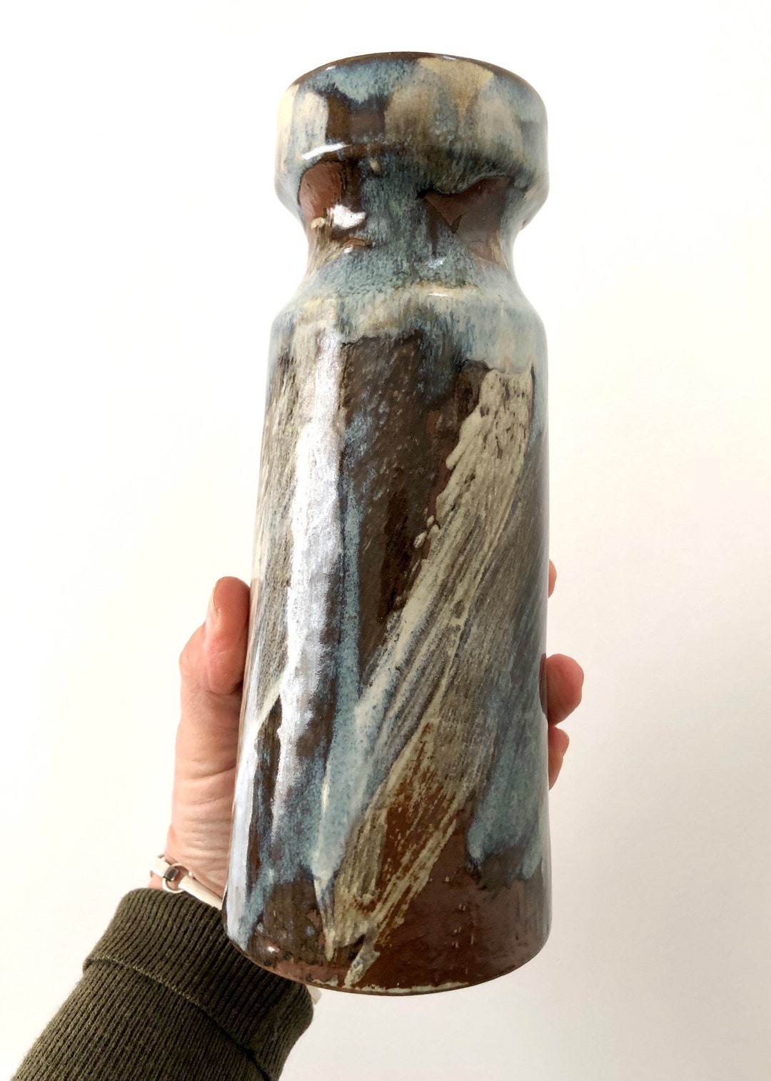 Vintage Brown Blue and Cream Brushstroke Glaze 8 Pottery Craft Ceramic ...