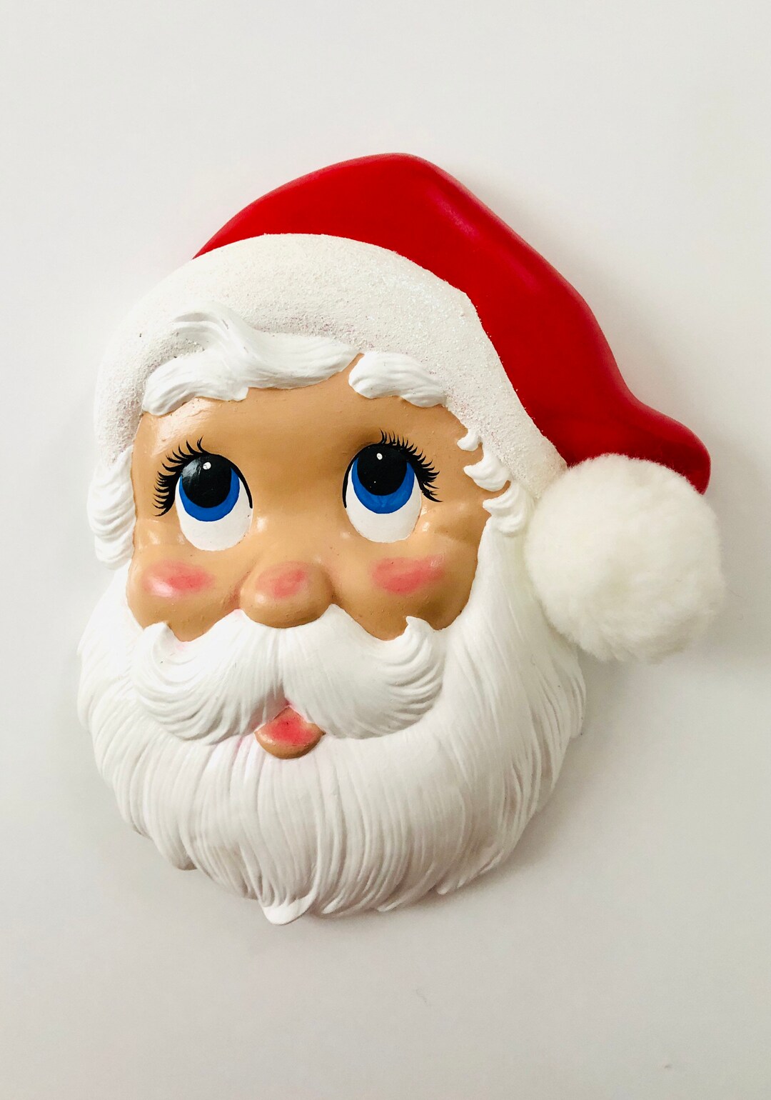 Vintage 1991 Hand Painted Ceramic Santa Head Wall Plaque - Etsy