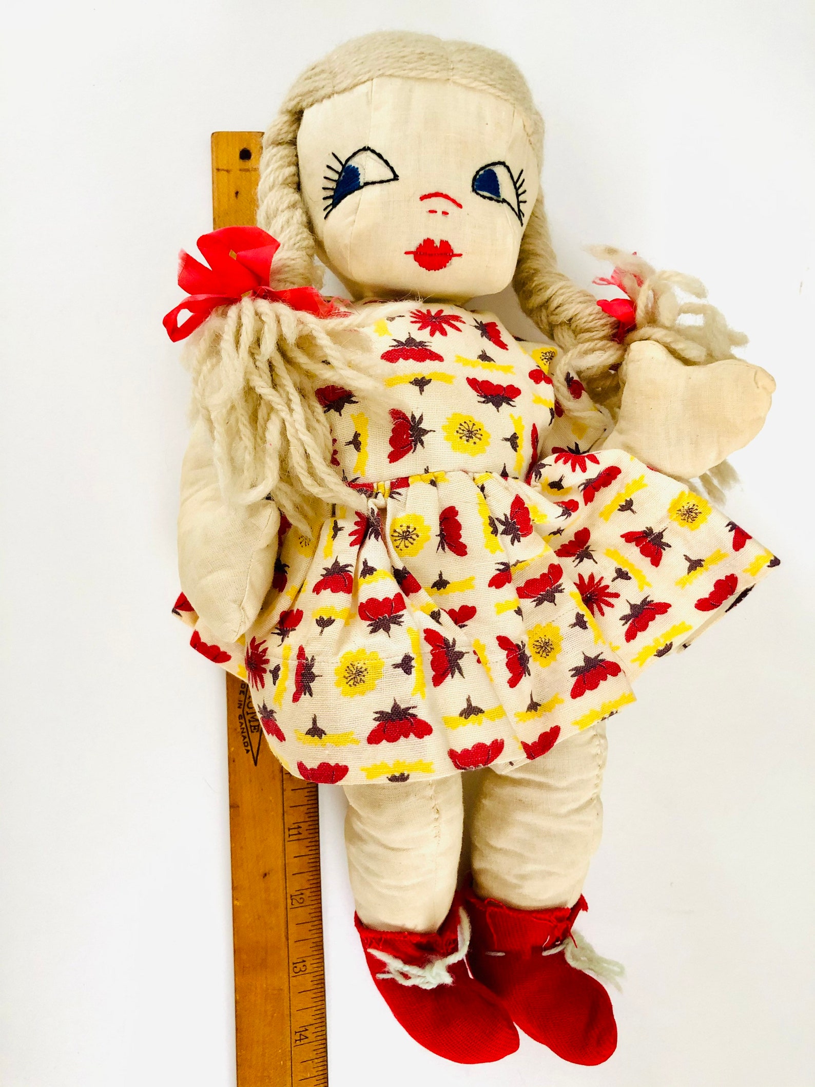 1940s Handmade Vintage Cloth Rag Doll Embroidered Face | Etsy