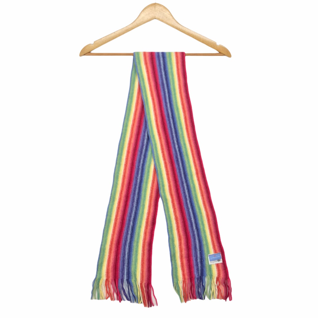CYRILLUS Rainbow Color Scarf Fringes Wool Muffler Made in - Etsy UK
